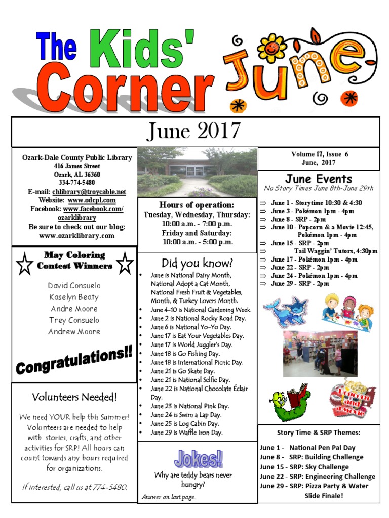 June Kids' Corner Newsletter | PDF
