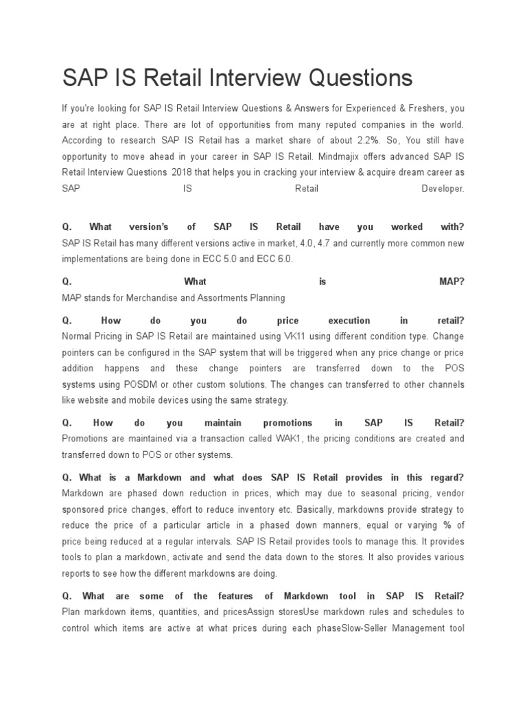 SAP IS Retail Interview Questions Guide | PDF | Universal Product Code ...
