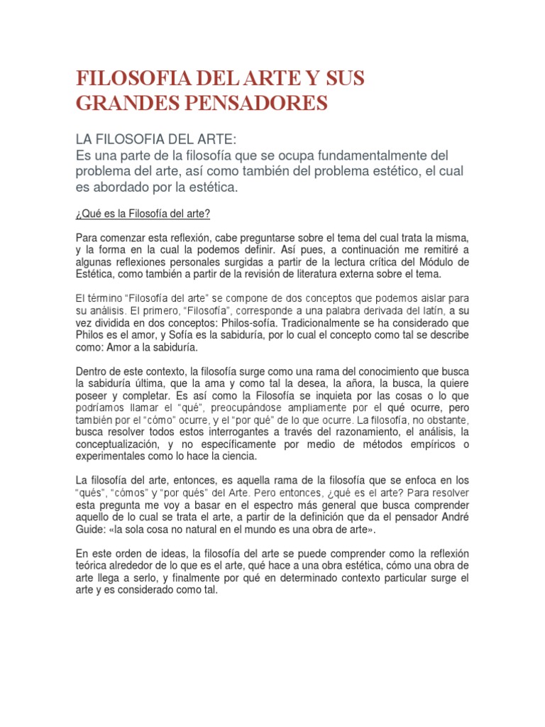 Filosofia Del Arte y Sus Grandes Pensadores | PDF | Estética | Aristóteles