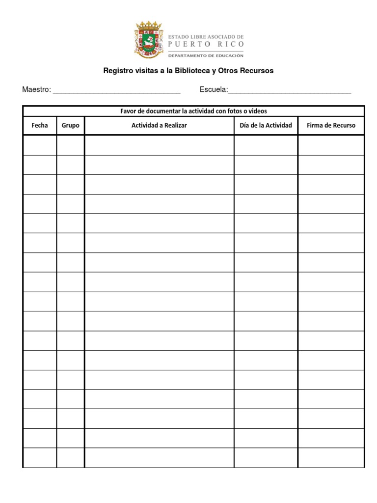 Registro Visitas A La Biblioteca y Otros Recursos | PDF