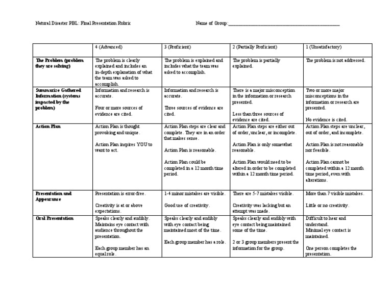 PBL Natural Disaster Rubric | PDF | Creativity | Cognition