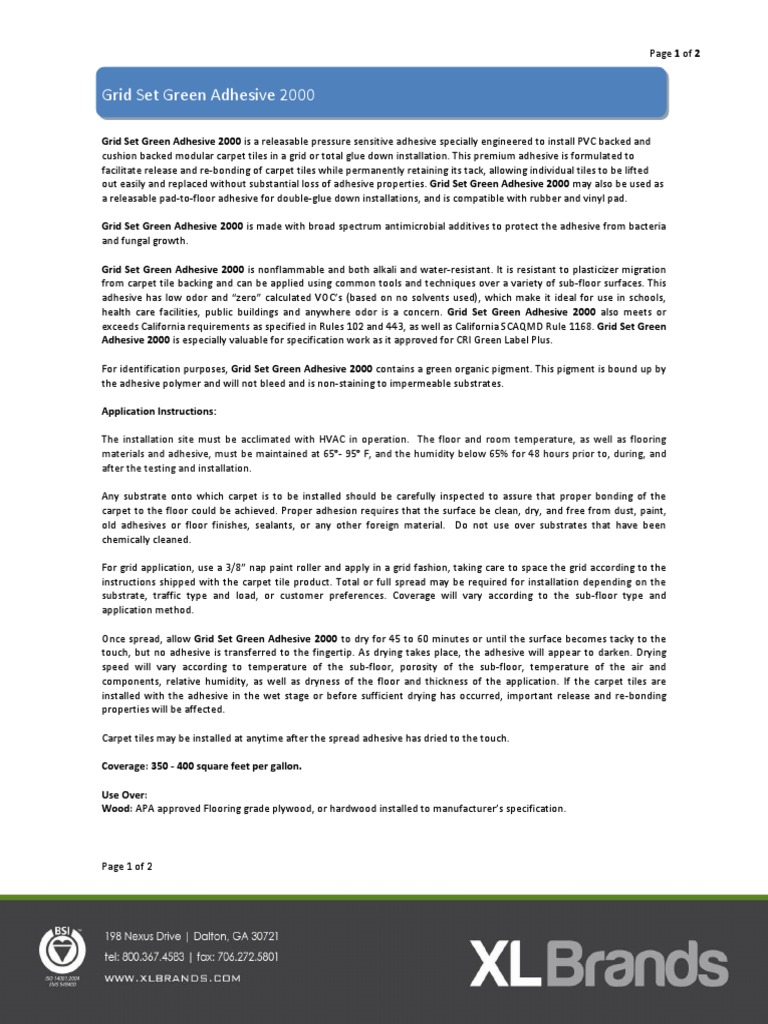 Grid Set Green Adhesive 2000 | PDF | Flooring | Adhesive