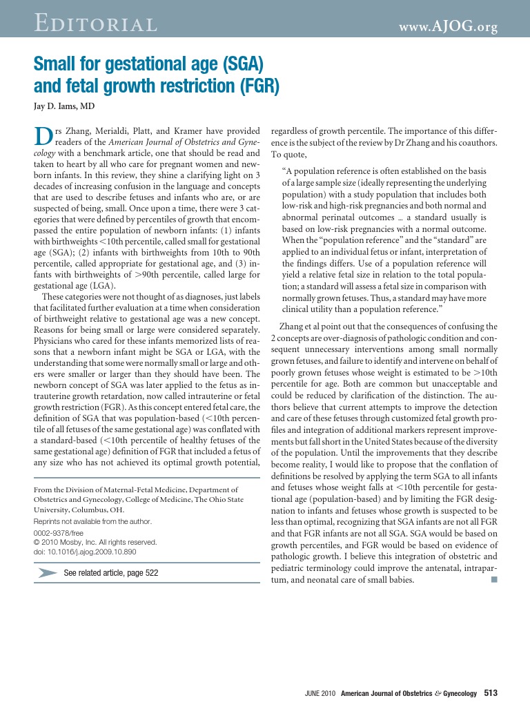 Small For Gestational Age (Sga) and Fetal Growth Restriction (FGR ...