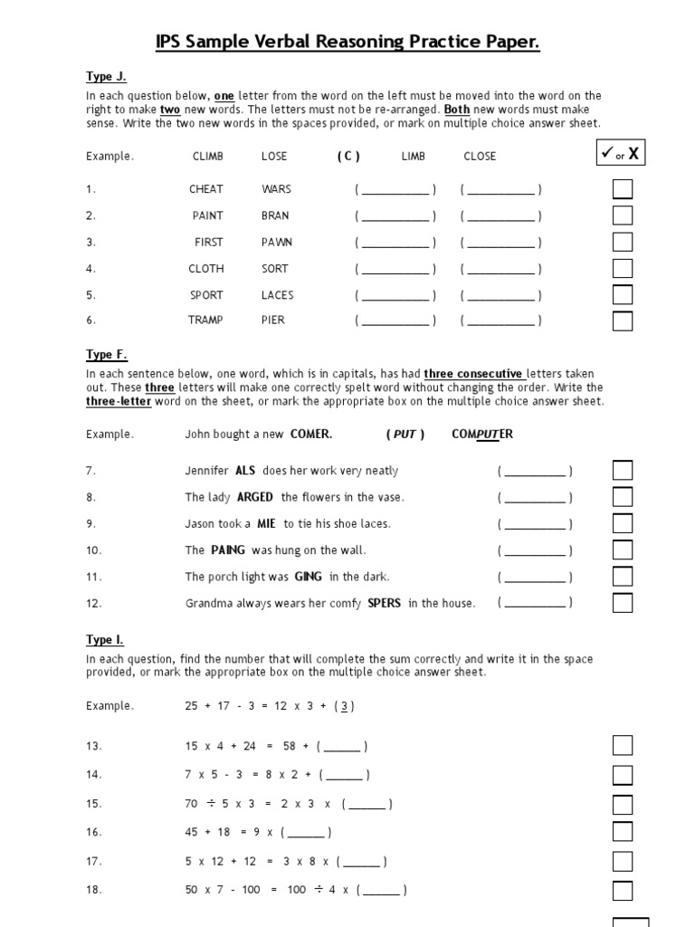 IPS Sample Verbal Reasoning Practice Paper | Multiple Choice | Nature