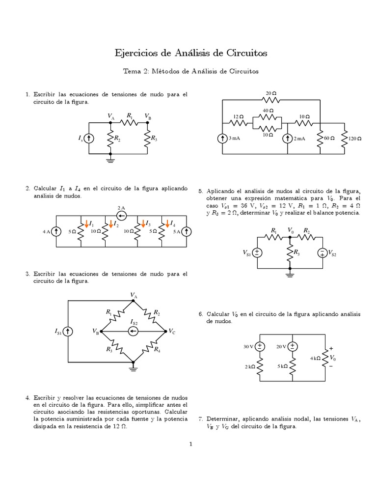 Taller 2 Ejercicios Mallas y Nodos | Análisis de red (circuitos eléctricos) | Resistencia ...