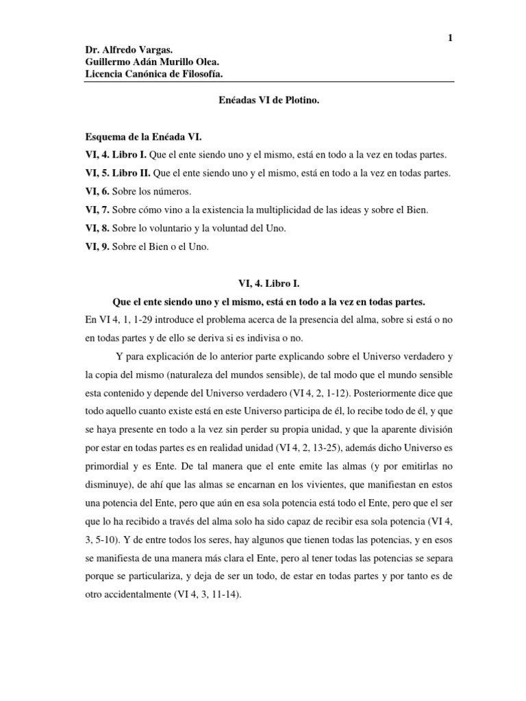 Enéadas Vi de Plotino Trabajo 23 Marzo | PDF | Alma | Existencia