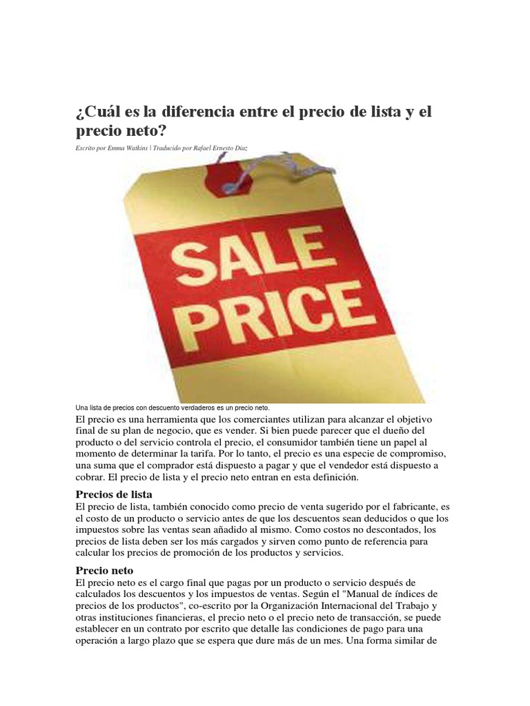 Cuál Es La Diferencia Entre El Precio de Lista y El Precio Neto | PDF ...