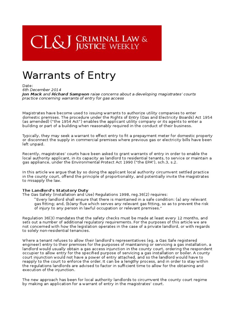 Warrants of Entry | PDF | Justice Of The Peace | Search Warrant