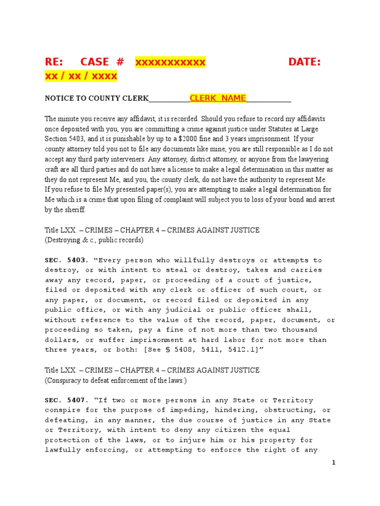 Notice To County Clerk Template | PDF | Fine (Penalty) | Bail