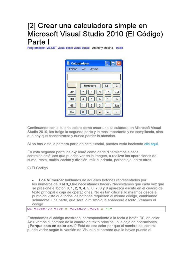 Crear Calculadora en Visual Studio | PDF | Point and Click | Comillas