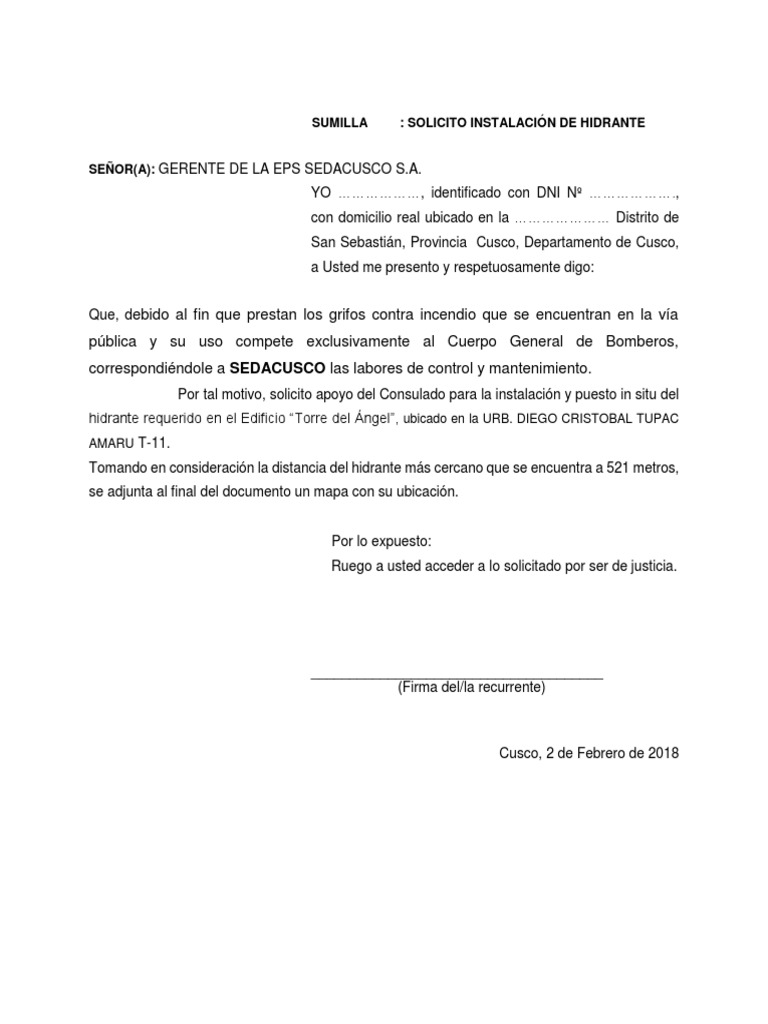 Solicitud de Hidrante | PDF