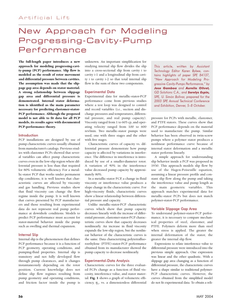 Modeling Progressing-Cavity Pump Performance Using a Variable Slippage ...