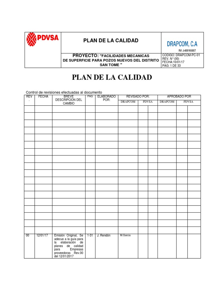 Plan de Calidad Drapcom PDF.pdf Revisado (1) | Gestión de la calidad ...