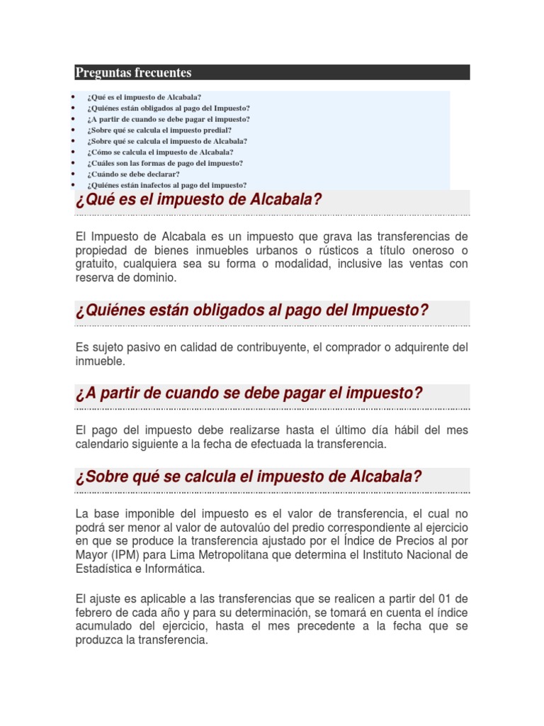 Guía del Impuesto de Alcabala en Perú | PDF | Impuestos | Gobierno