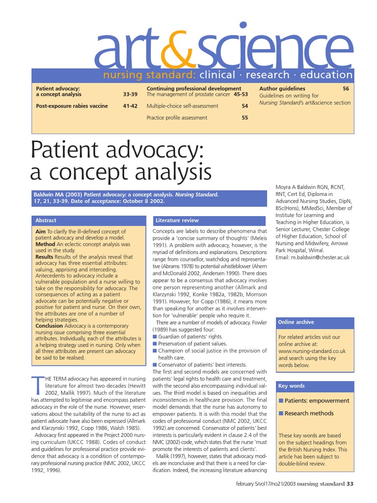 Patient Advocacy a Concept Analysis | Nursing | Patient