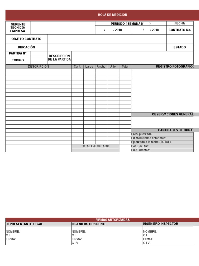 Formato Planillas de Medicion en Obra | PDF