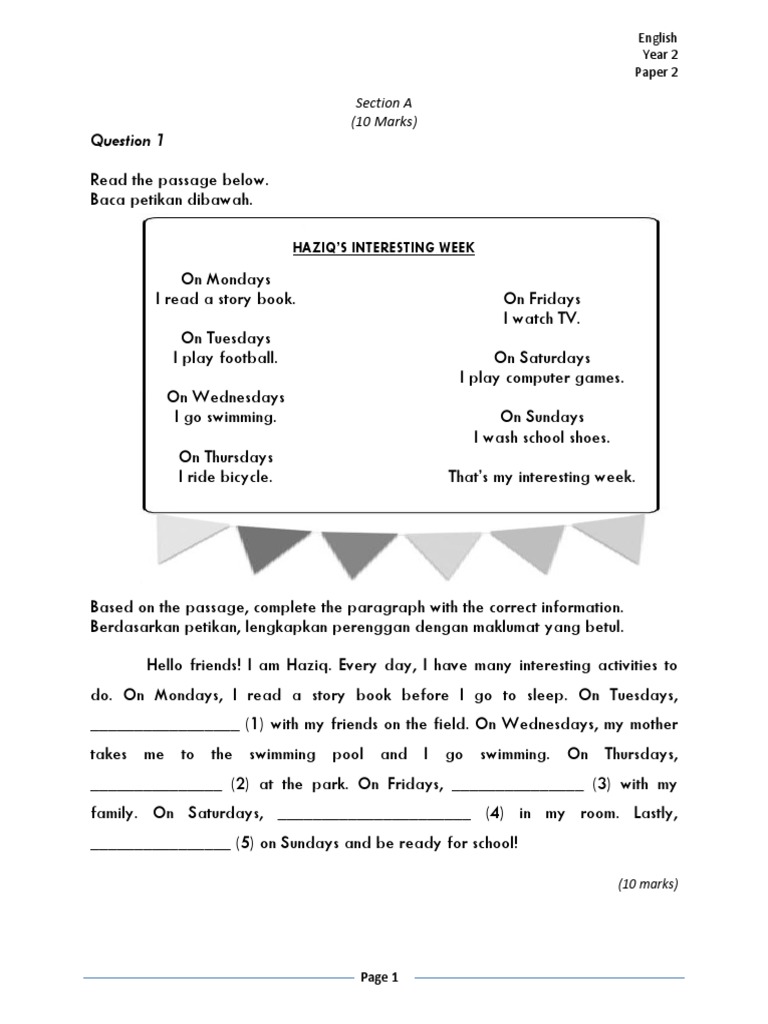 English Year 2 Paper 2 | PDF