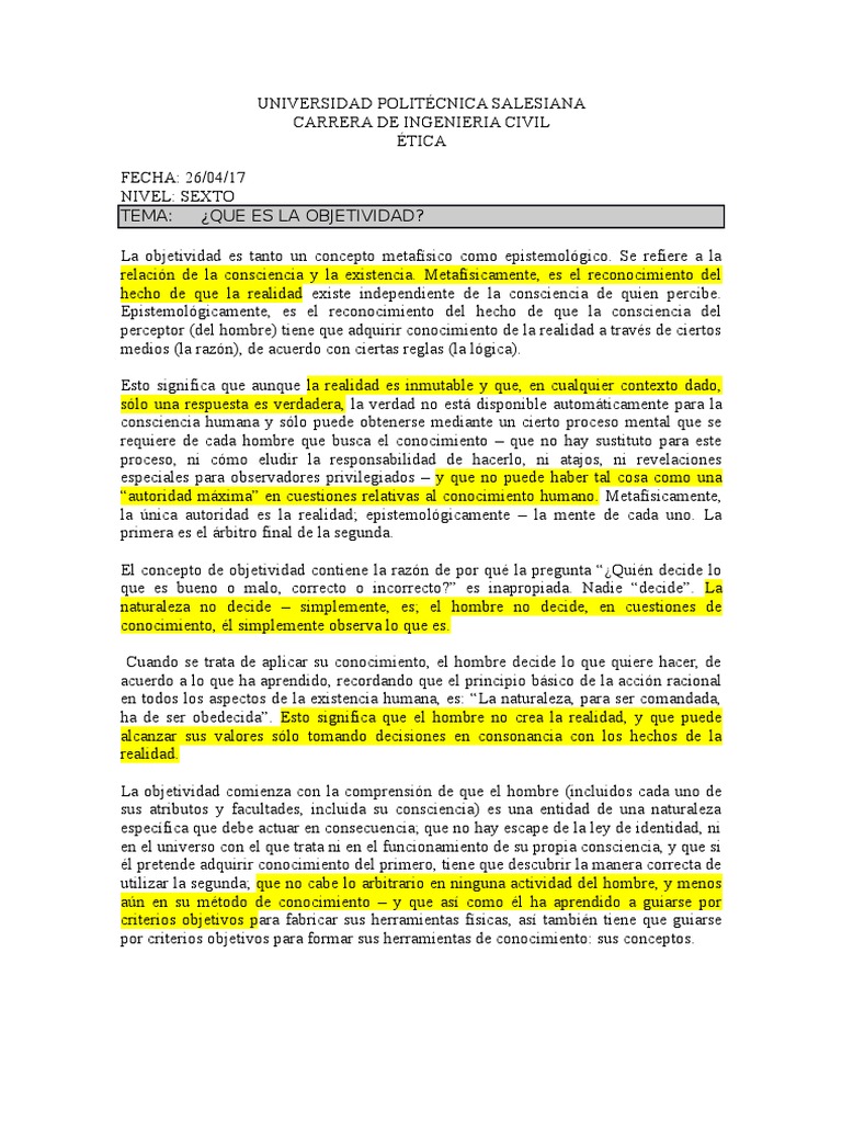 ¿Que Es La Objetividad? | PDF | Objetividad (filosofía) | Realidad