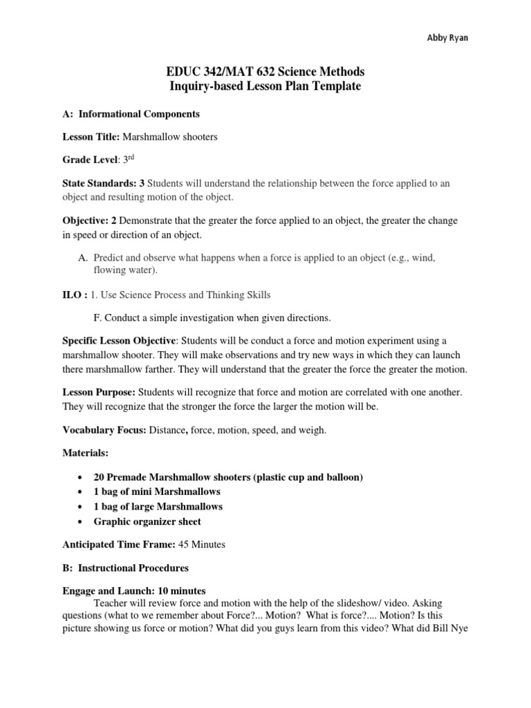 Force and Motion 3rd Grade Lesson Plan | PDF | Lesson Plan | Force