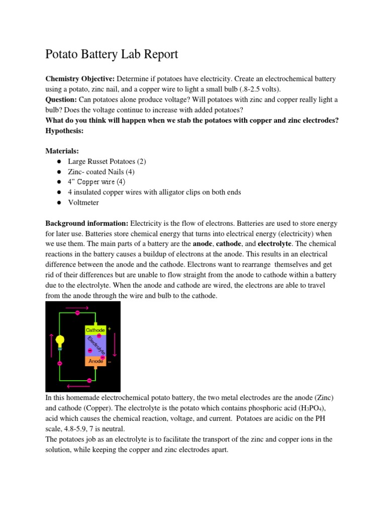 Potato Battery Lab Report | Download Free PDF | Anode | Battery ...