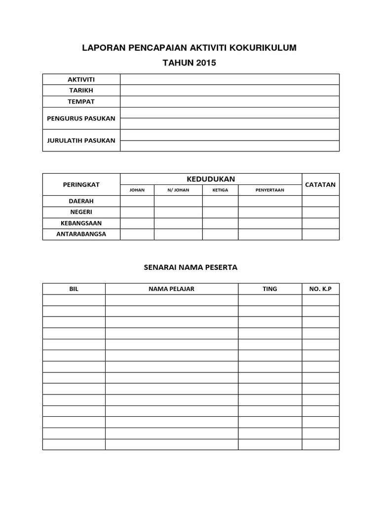 Laporan Pencapaian Aktiviti Kokurikulum | PDF