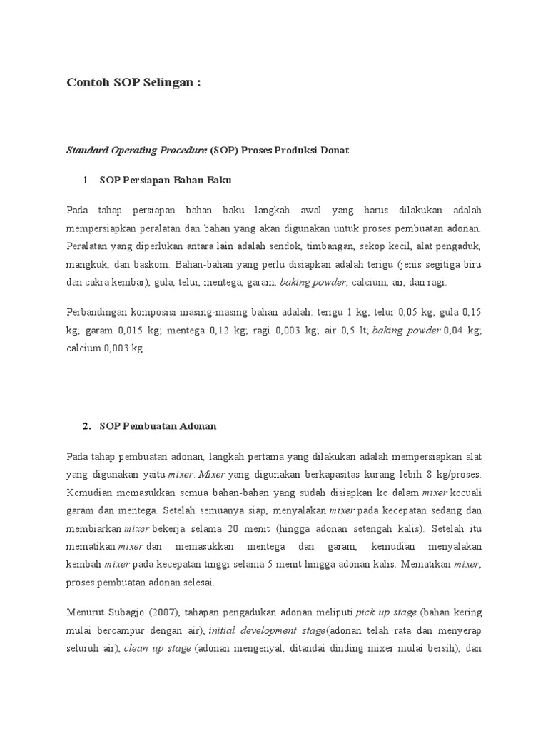 SOP Produksi Donat dan Snack Katering | PDF