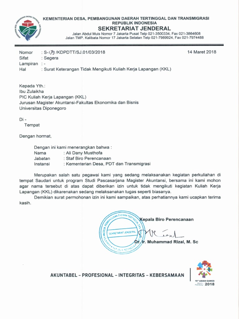 Surat Keterangan Tidak Mengikuti KKL | PDF