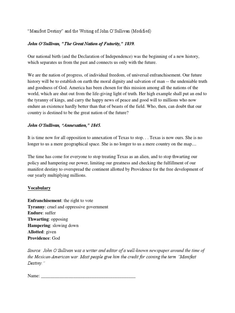 4 2f18 John Osullivan Manifest Destiny | PDF