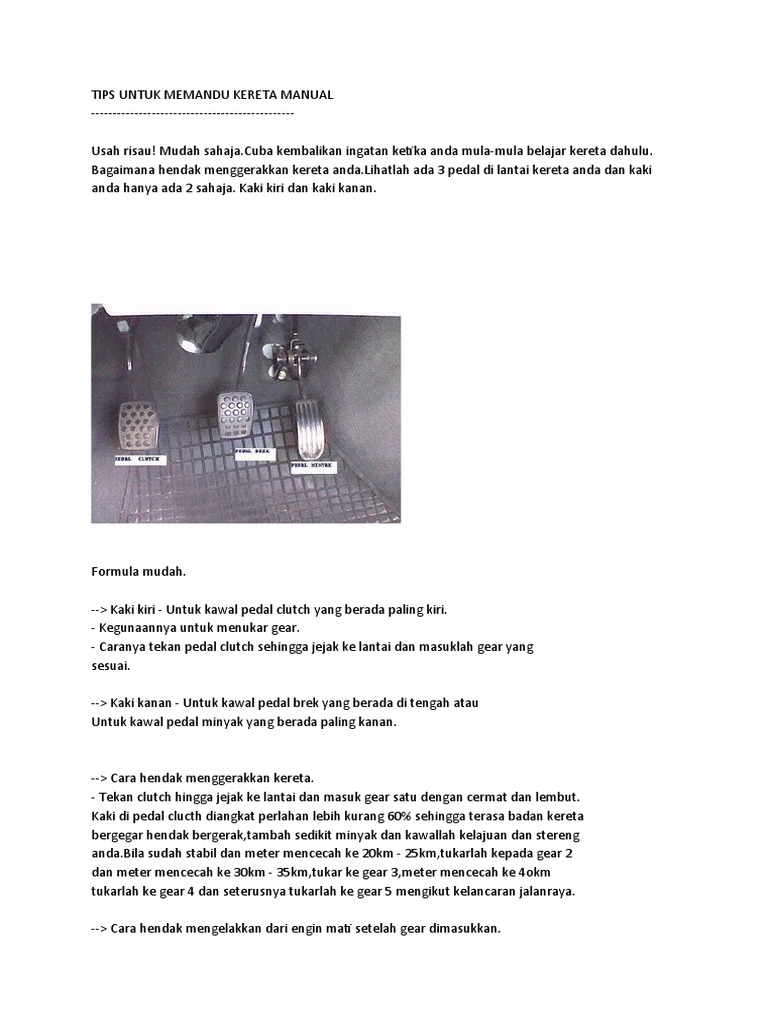 Tips Untuk Memandu Kereta Manual | PDF