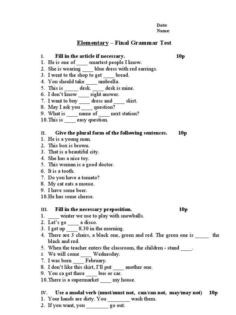 TOEIC Grammar Test for Elementary Level | PDF