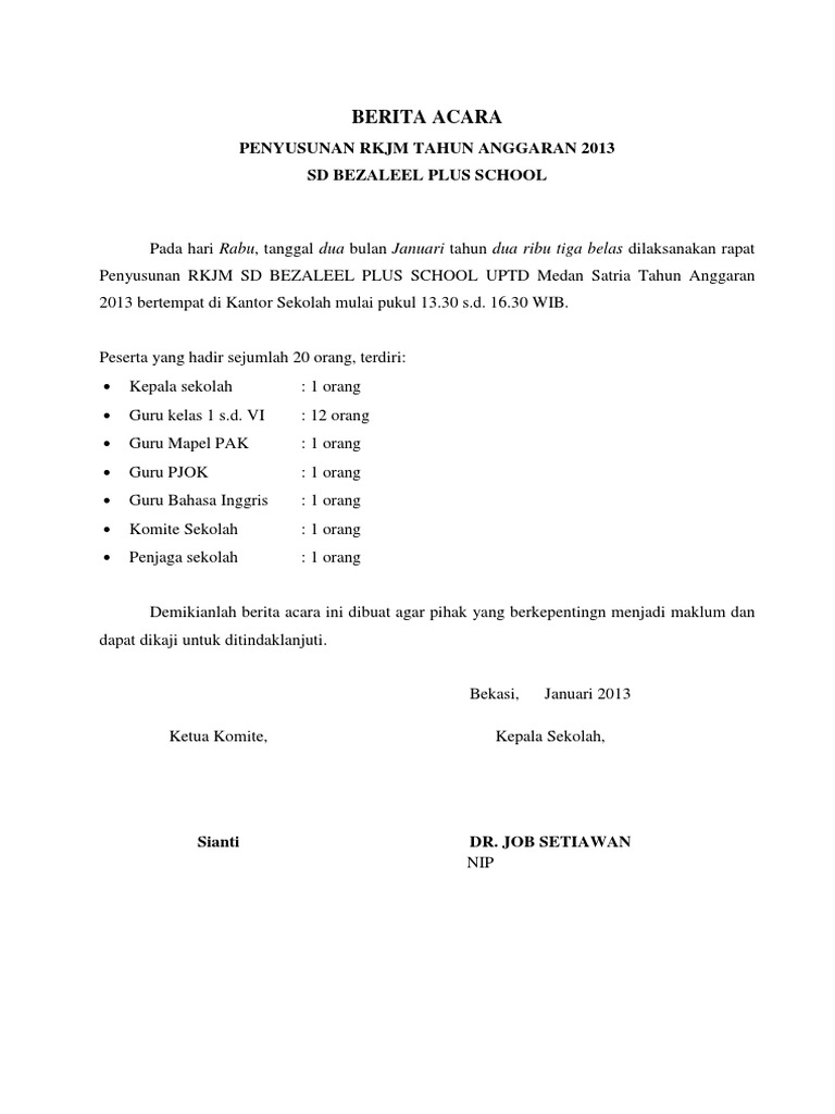 Contoh Berita Acara Penyusunan Rkas by Efullama | PDF