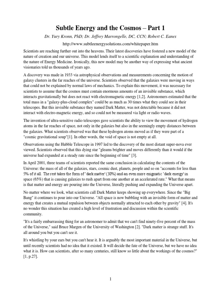 Subtle Energy and The Cosmos - Part 1 Yury Kronn | PDF | Matter | Universe