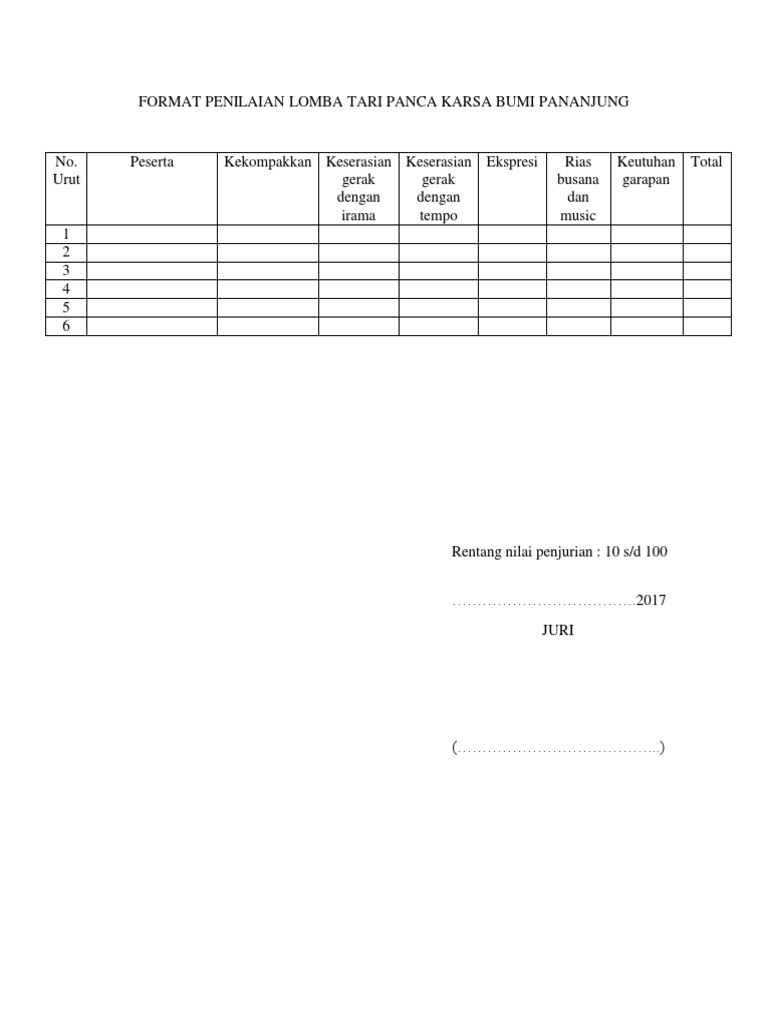 Format Penilaian Tari 1 | PDF
