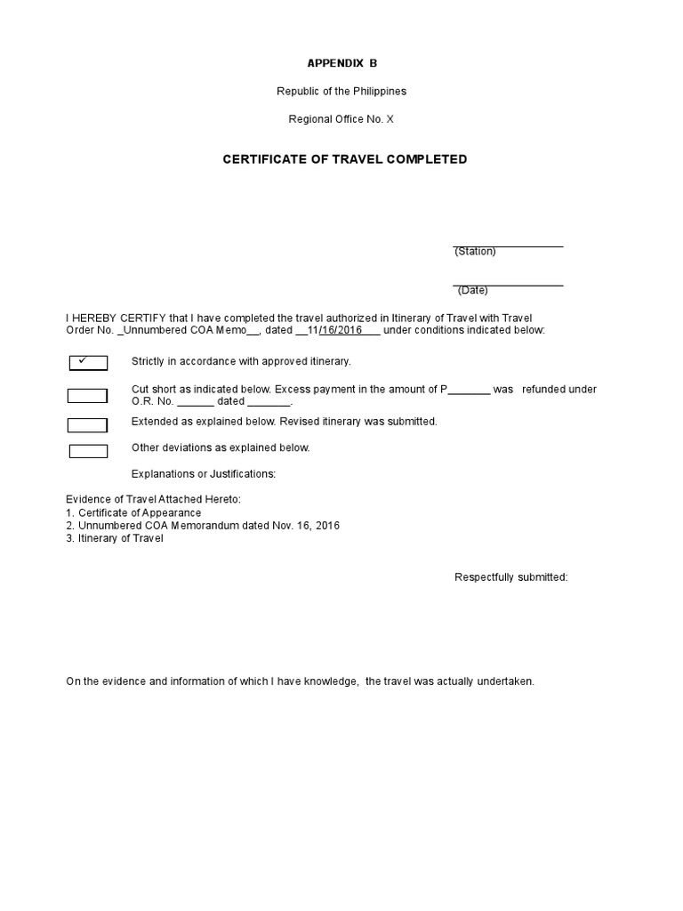 Certificate of Travel Completed | PDF