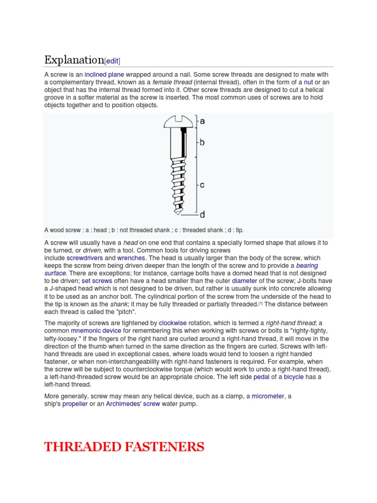 Explanation Screws and Threads | Download Free PDF | Screw | Nut (Hardware)