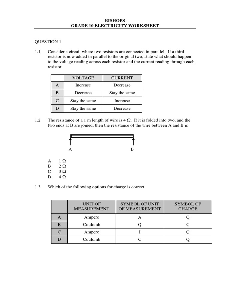 Electricity Worksheet | PDF | Series And Parallel Circuits | Voltage
