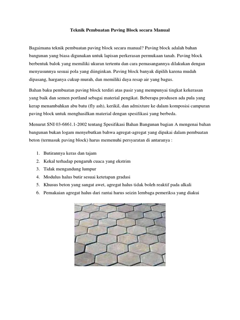 Teknik Pembuatan Paving Block Secara Manual | PDF