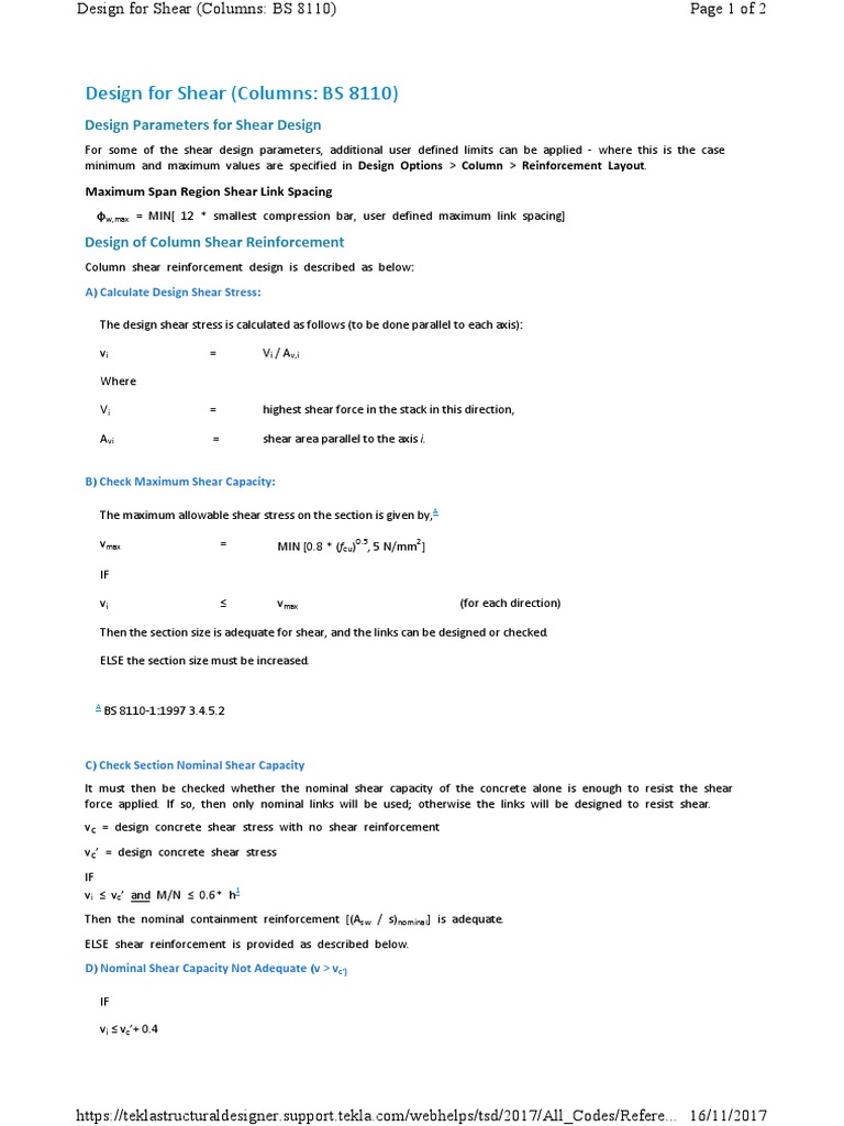 Design For Shear (Columns BS 8110) | PDF | Shear Stress | Stress ...