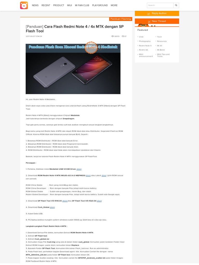 Cara Flash Redmi Note 4 - 4x MTK Dengan SP Flash Tool - Panduan ...