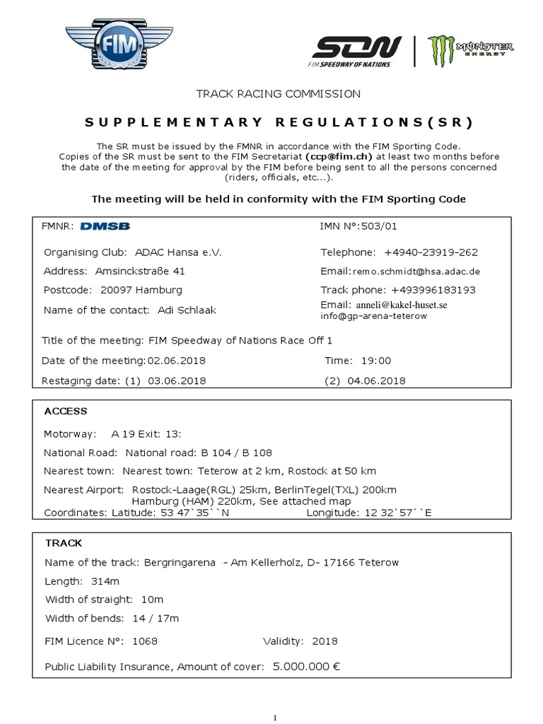 FIM Speedway of Nations 2018 Regulations | PDF | Business