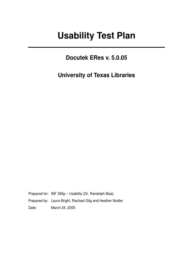 Usability Test Plan: Docutek Eres V. 5.0.05 | PDF | Usability | Evaluation