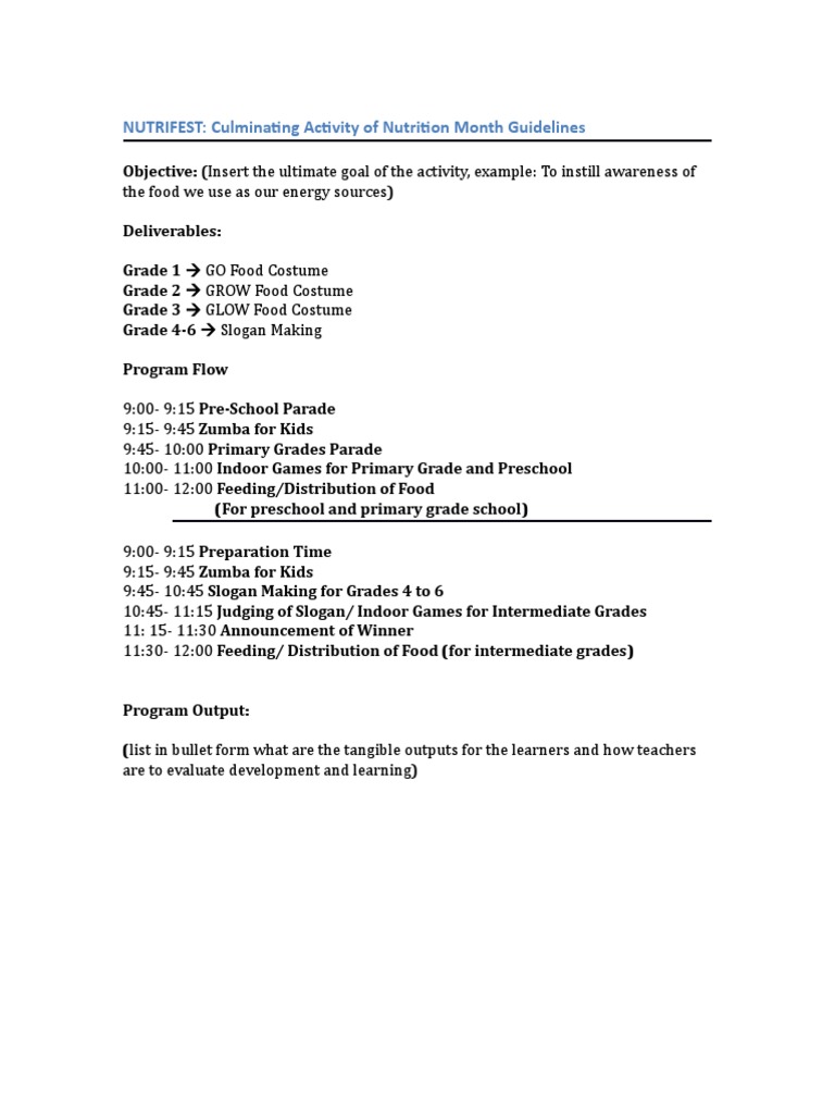 Nutrition Month Activity Guidelines | PDF