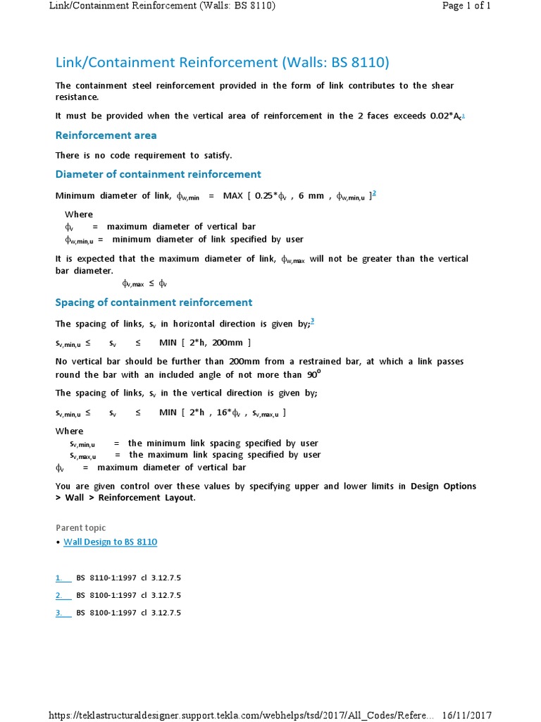 Link Containment Reinforcement (Walls BS 8110) | PDF