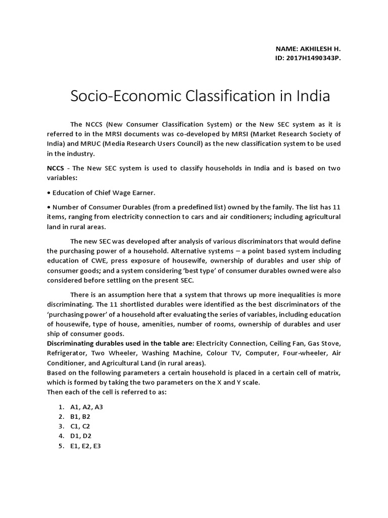 Socio Economic Classification | PDF | Household | Marketing