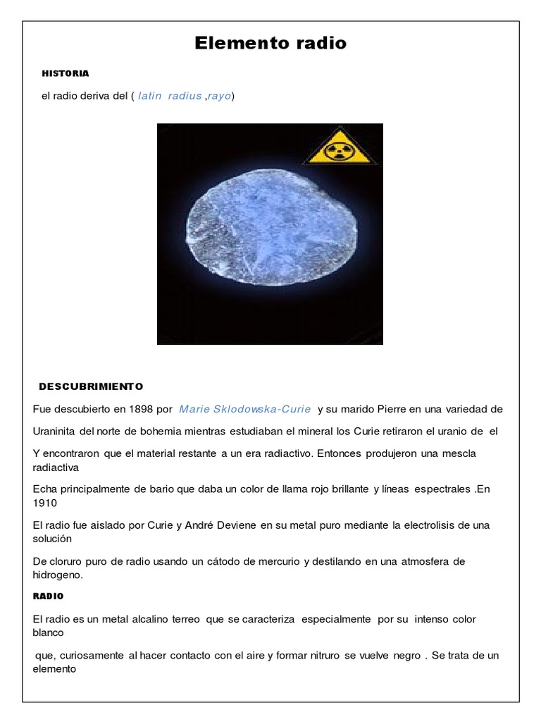 Elemento Radio | PDF | Átomos | Elementos químicos