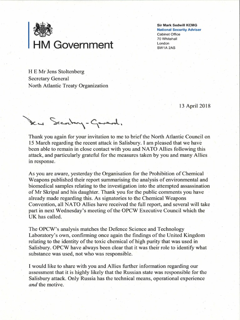 Letter To The Nato Secretary General | Chemical Weapon | Soviet Union