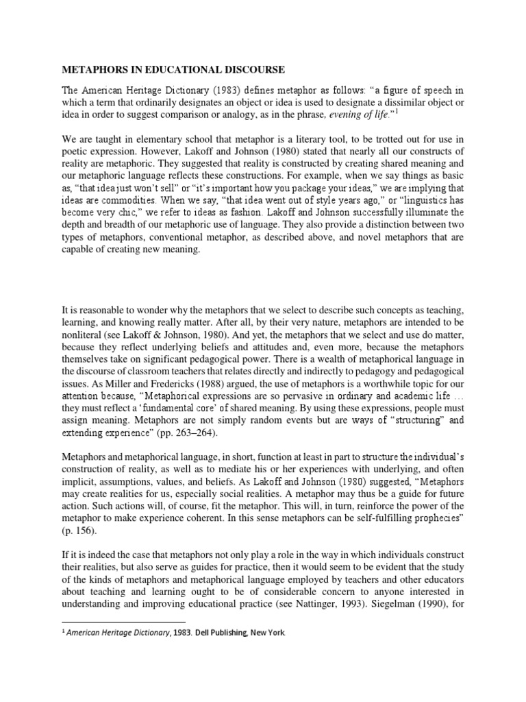Metaphors in Educational Discourse | PDF | Metaphor | Concept
