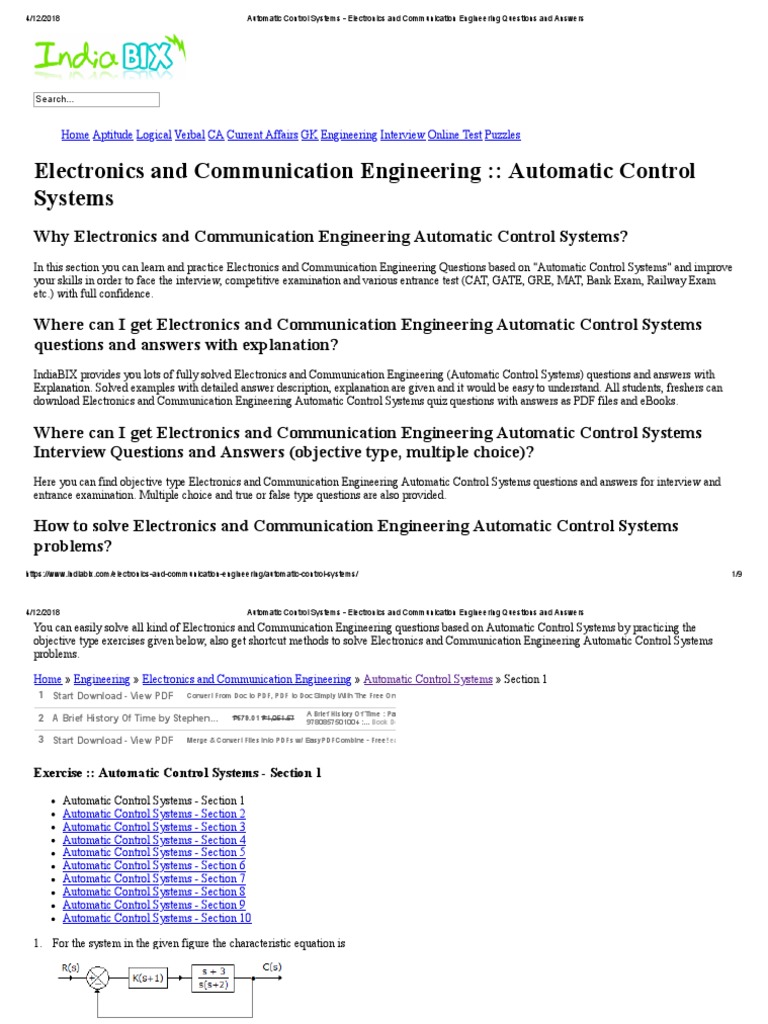 Automatic Control Systems - Electronics and Communication Engineering ...