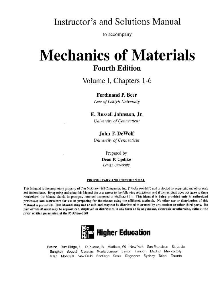 Solution Manual - Mechanics of Materials 4th Edition Beer Johnston PDF ...