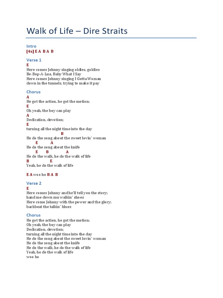 Walk of Life - Dire Straits | PDF | Songs | Musical Forms